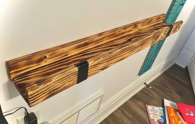 Farmhouse Rustic Floating Wood Shelf With Brackets, Book Picture Art ...