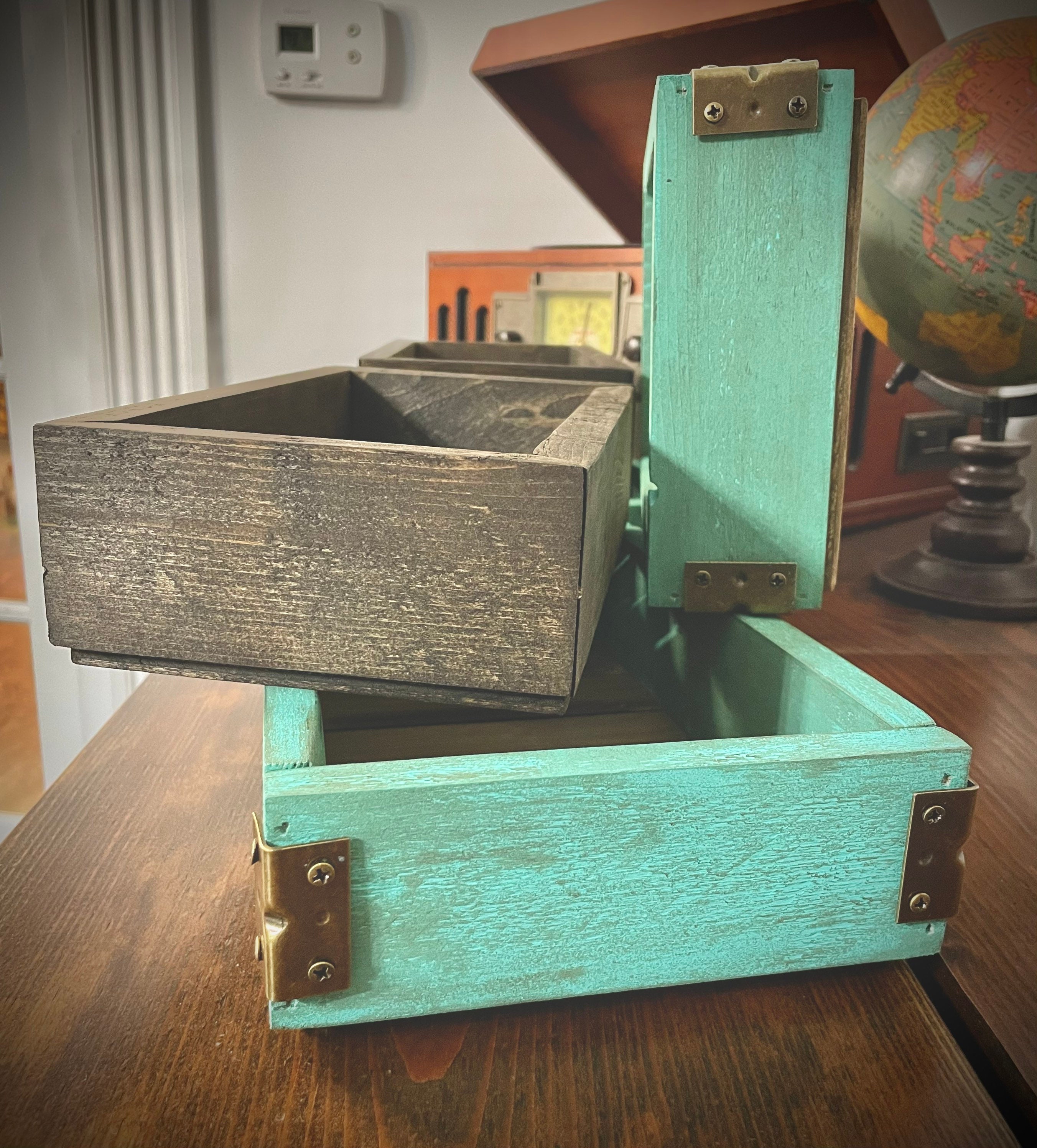 Turquoise Dark Wood Box With Slat Bottom, Pallet Box, Wooden Slatted ...