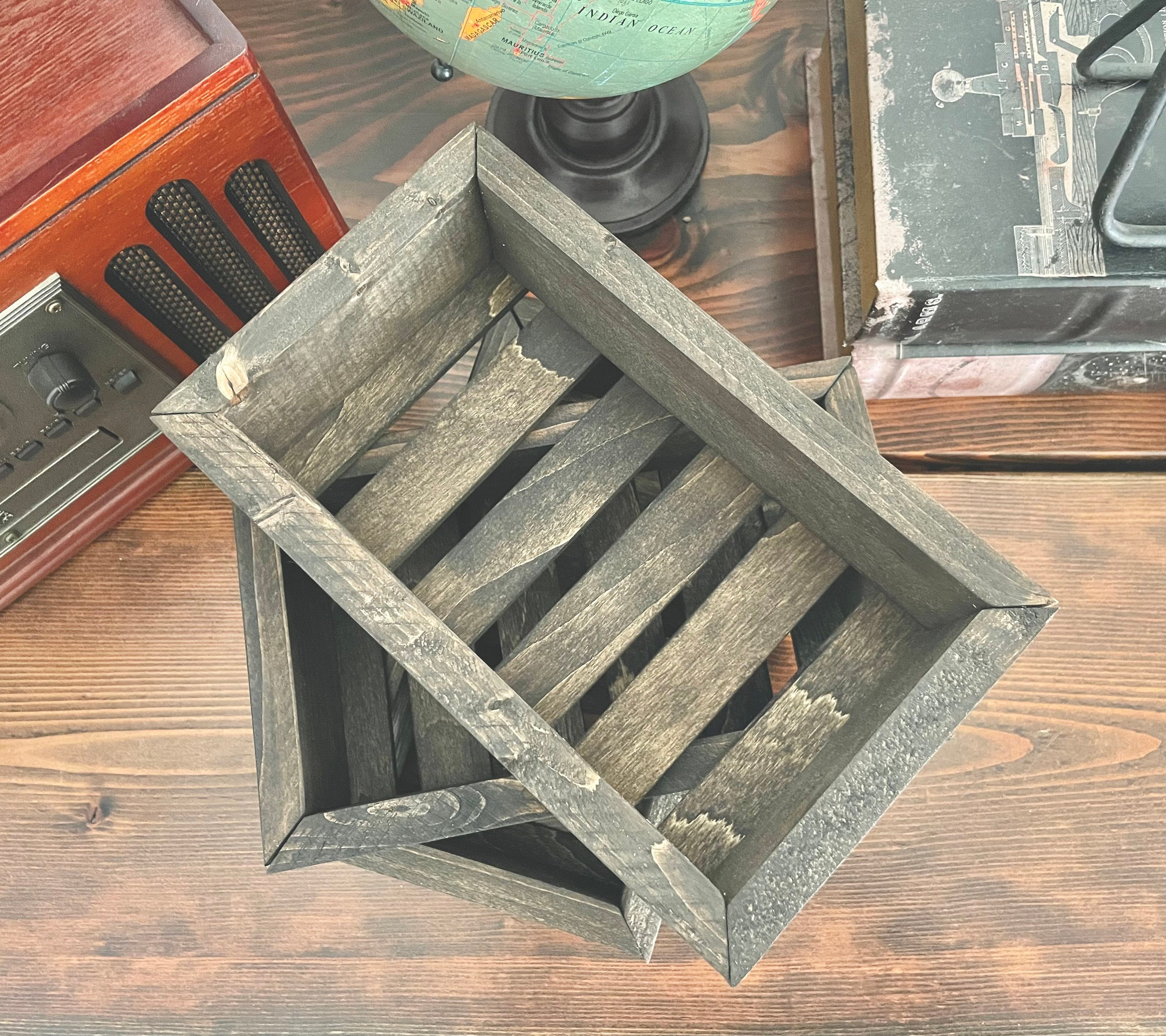Turquoise Dark Wood Box With Slat Bottom, Pallet Box, Wooden Slatted ...