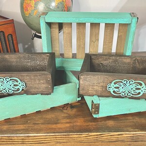 Turquoise Dark Wood Box With Slat Bottom, Pallet Box, Wooden Slatted ...