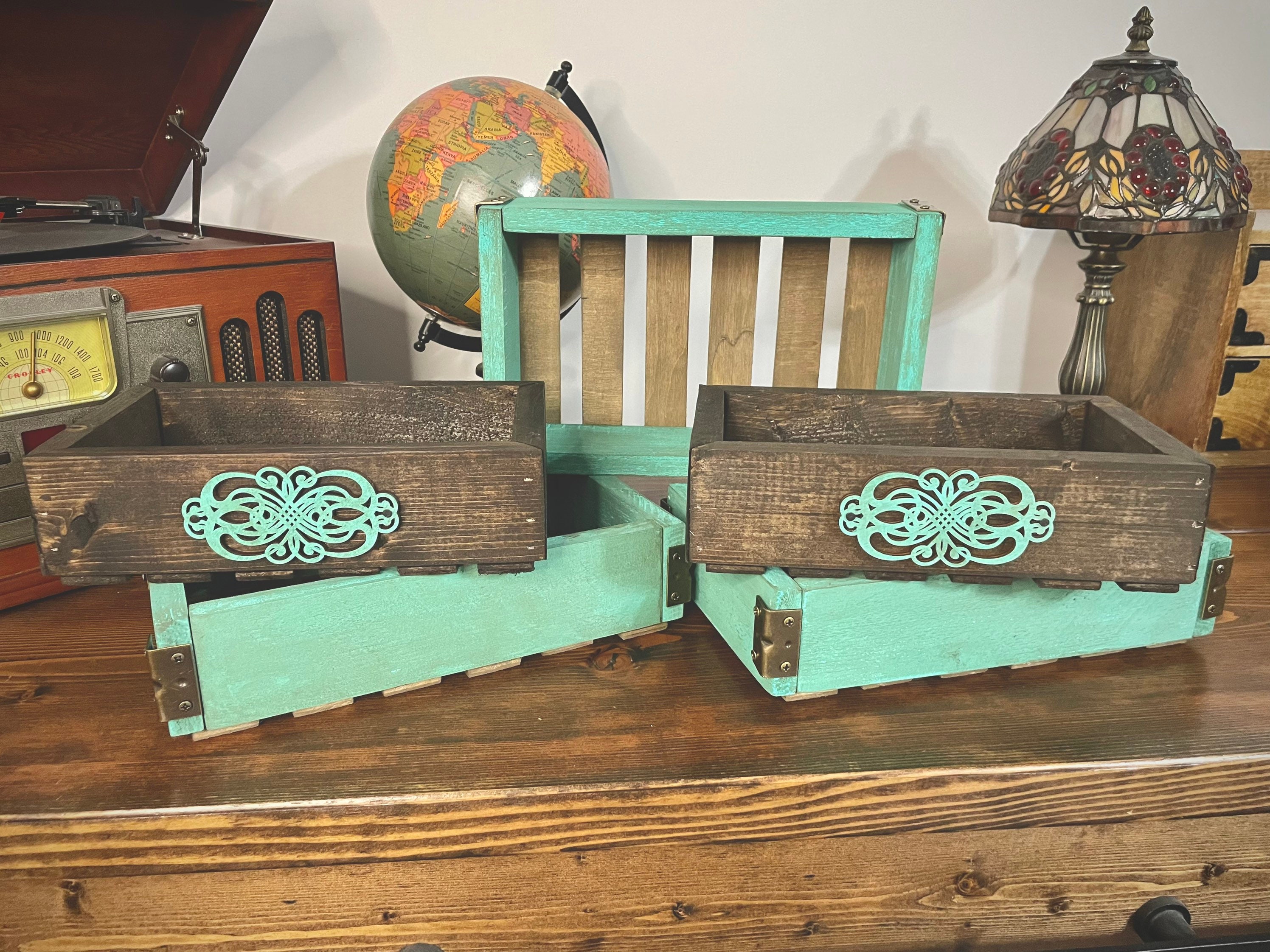 Turquoise Dark Wood Box With Slat Bottom, Pallet Box, Wooden Slatted ...