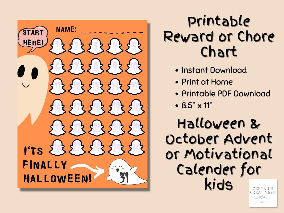Behavior Reward Chart Printable Halloween Calendar Daily - Etsy Canada