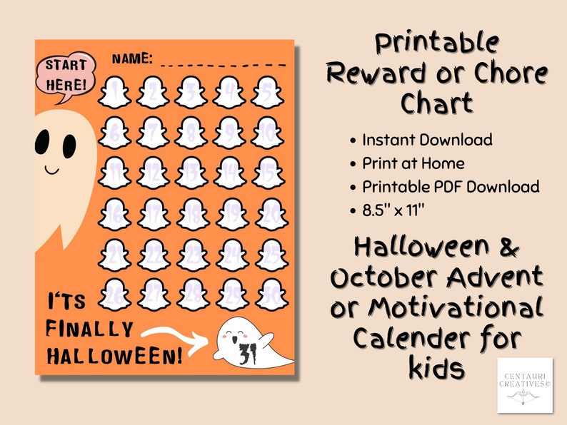 Behavior Reward Chart Printable Halloween Calendar Daily - Etsy Canada