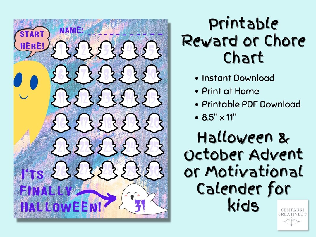 Halloween Reward Chart Printable Halloween Calendar Daily Behavior ...