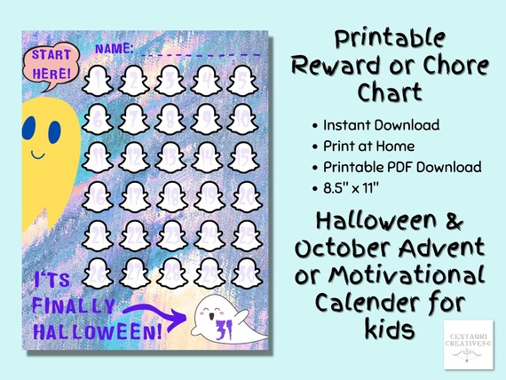 Halloween Reward Chart Printable Halloween Calendar Daily - Etsy