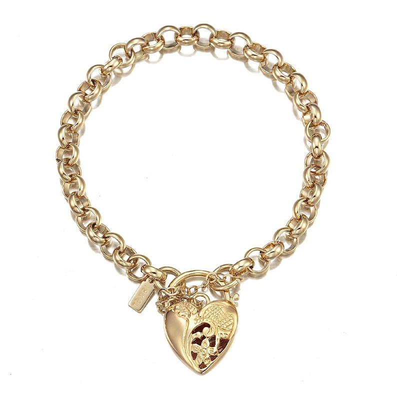18K GL Solid Belcher Yellow Gold Bracelet With Half Filigree Heart ...