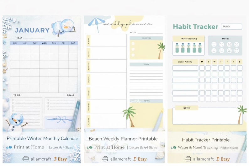Undated Digital Planner Calendar – 48 PNG + PDF, Printable Monthly ...