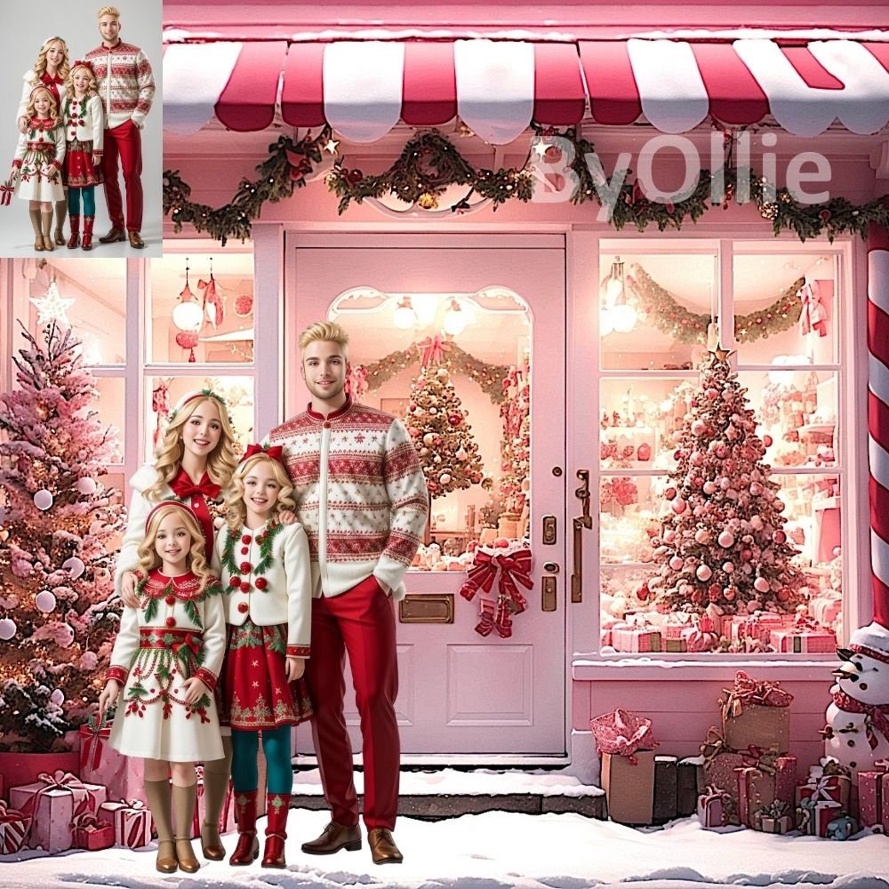 4 Pink Christmas Village House CG Digital Backdrops Stock - Etsy