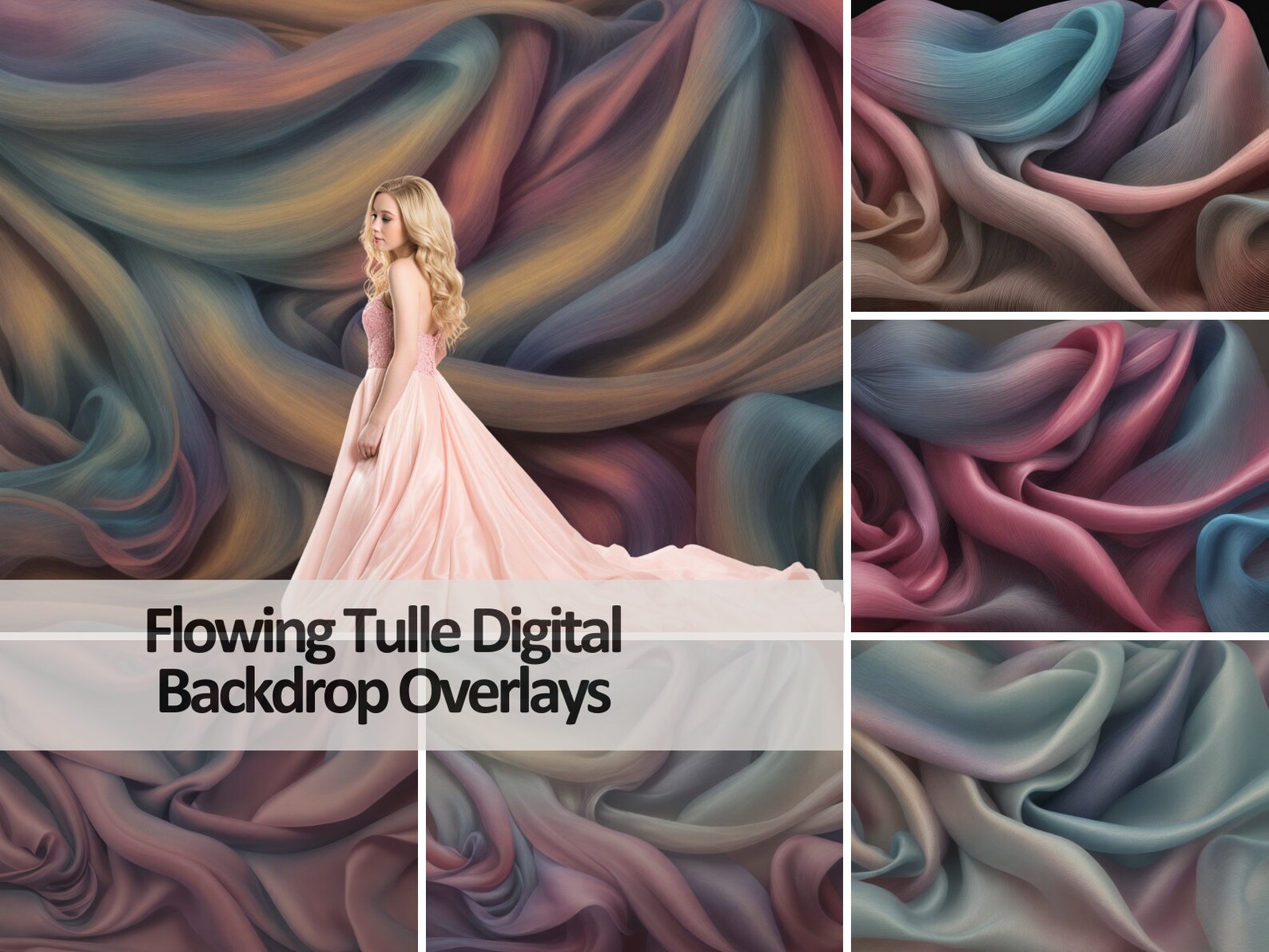 25 Flowing Tulle Maternity Digital Backdrop Overlay Silk Digital ...