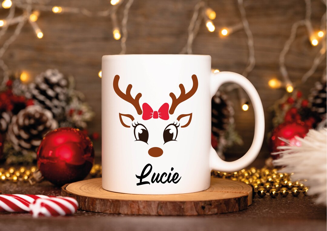 Christmas Reindeer, Custom Coffee Mug, Handmade Mug, Custom Text Mug ...