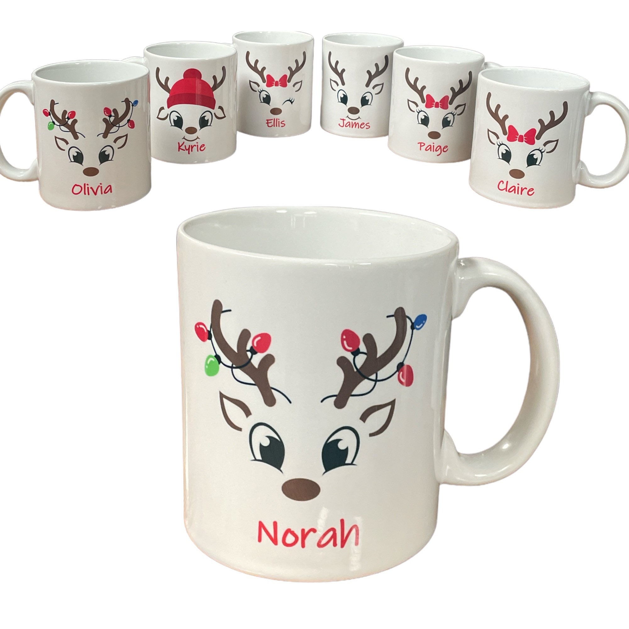Christmas Reindeer, Custom Coffee Mug, Handmade Mug, Custom Text Mug ...