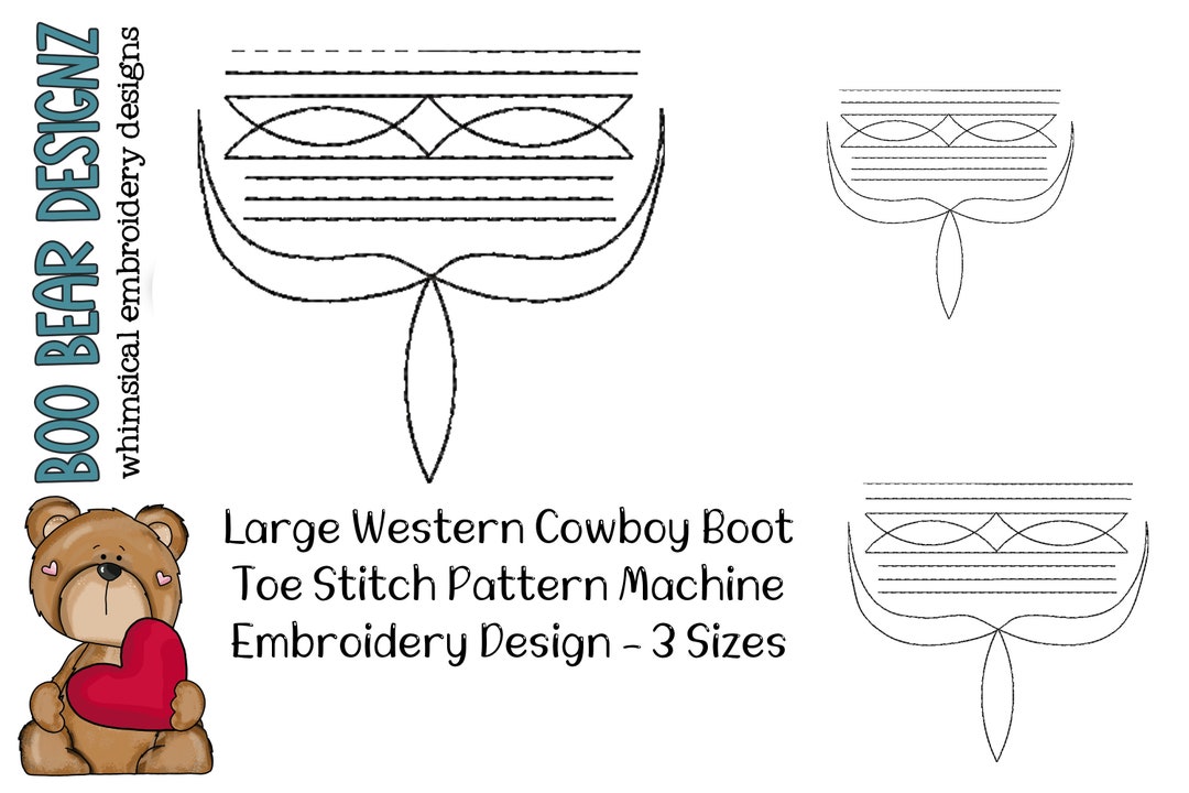 Large Western Cowboy Boot Toe Stitch Pattern Machine Embroidery Design ...