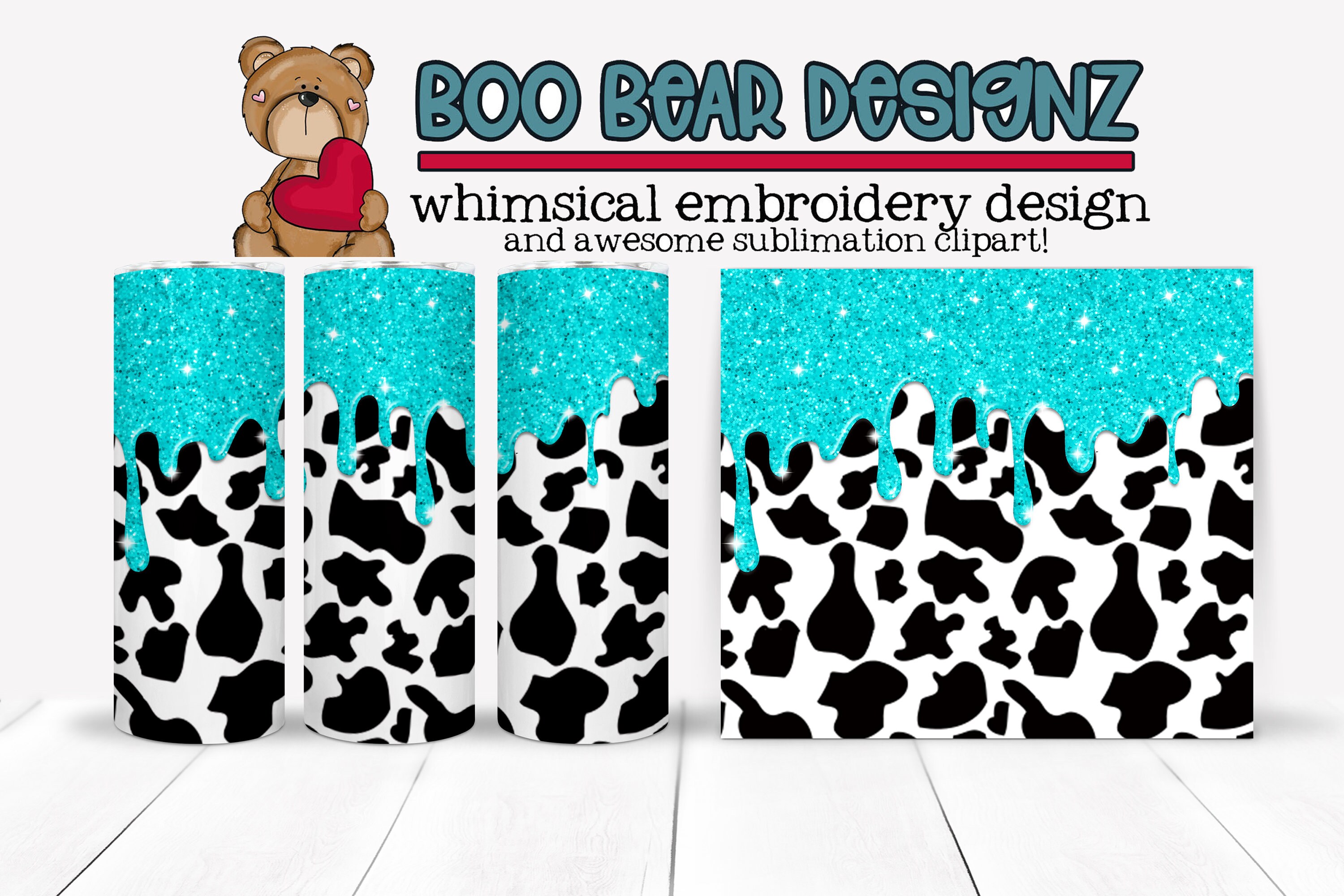Teal Glitter Drip Cow Print Sublimation Tumbler Design - Etsy
