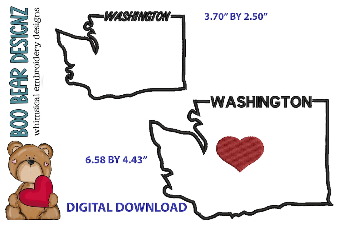 I Love Washington State Embroidery Design 2 Sizes Included. Digital ...