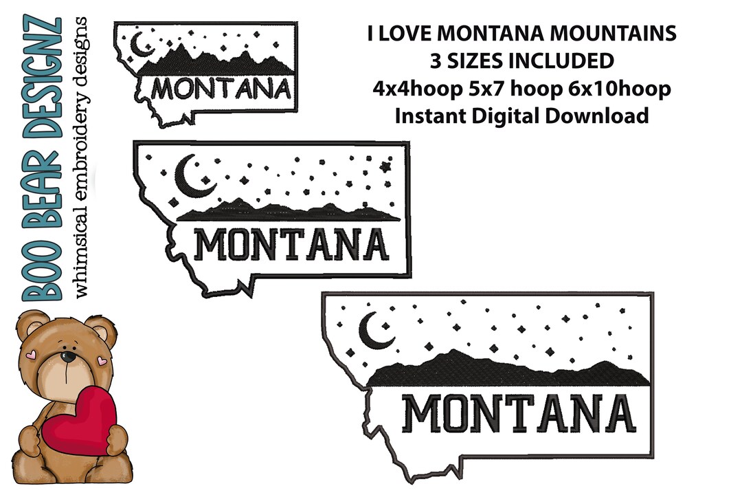 I Love Montana Mountains Embroidery Design Digital Download Three Sizes ...