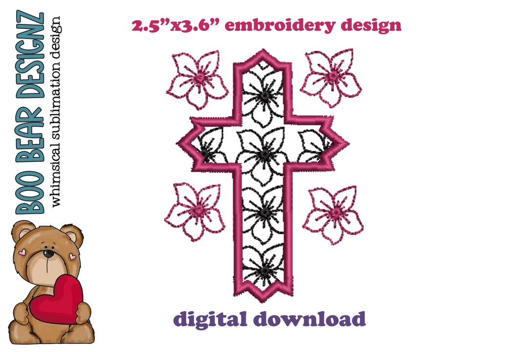 Super Cute Cross With Flowers Embroidery Design - Etsy