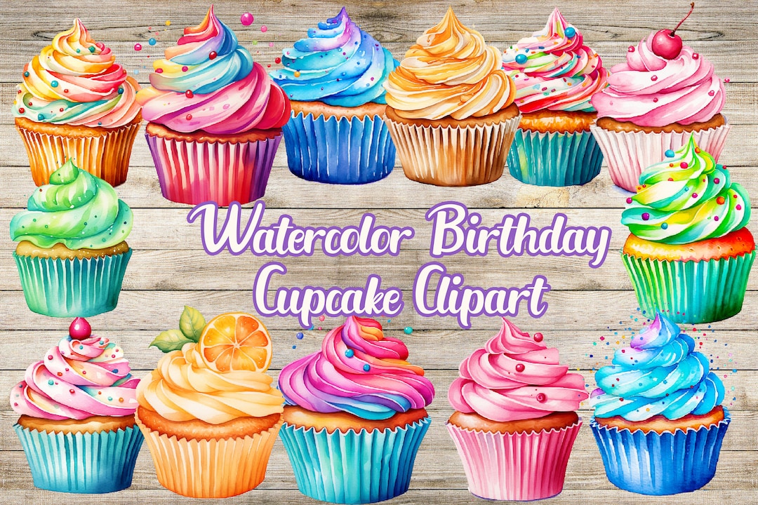 Watercolor Birthday Cupcake Sublimation Clipart - Etsy