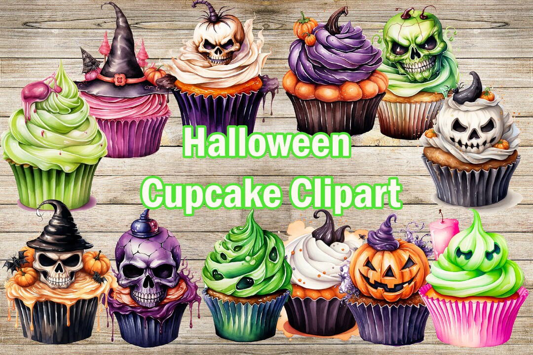 Watercolor Halloween Cupcake Clipart- Sublimation Clipart Designs - Etsy