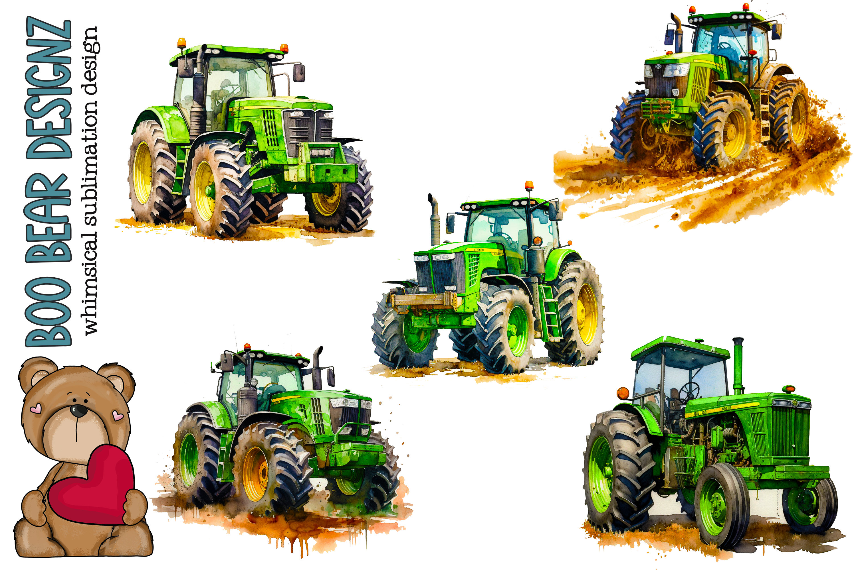 Watercolor Farm Tractor Sublimation Design Bundle - Etsy
