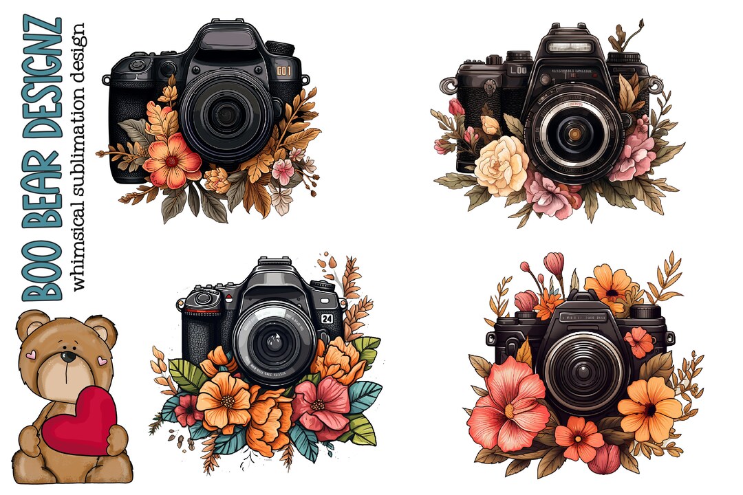 Watercolor Floral Camera Clipart Set, Sublimation Design - Etsy