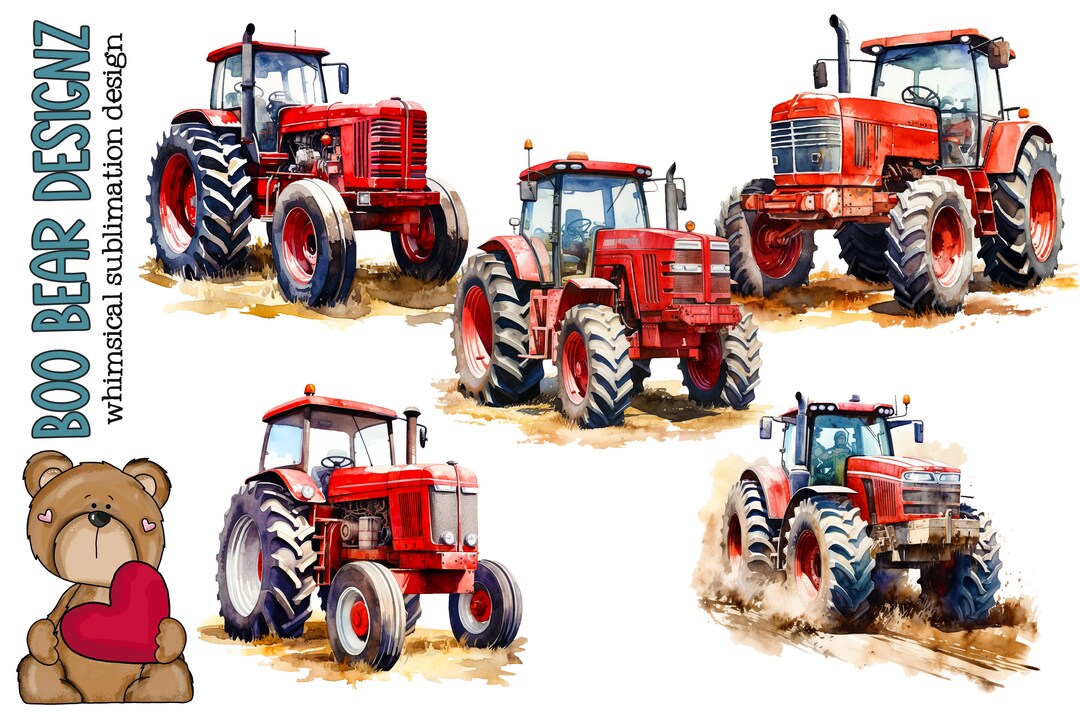 Watercolor Red Farm Tractor Sublimation Designs - Etsy