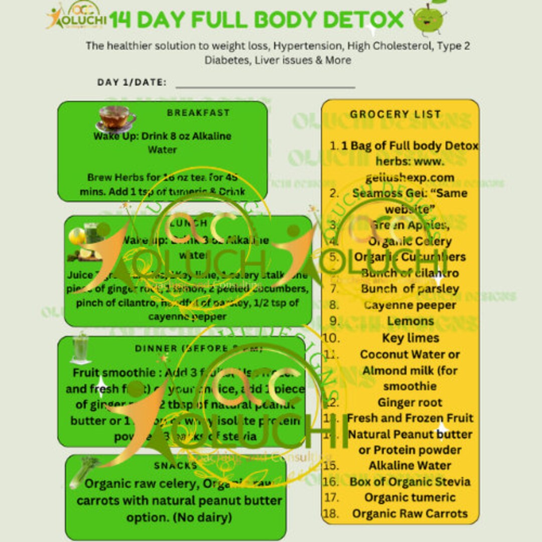 14-day Full Body Detox, Meal Planner Printable, Weekly Planner, Meal ...