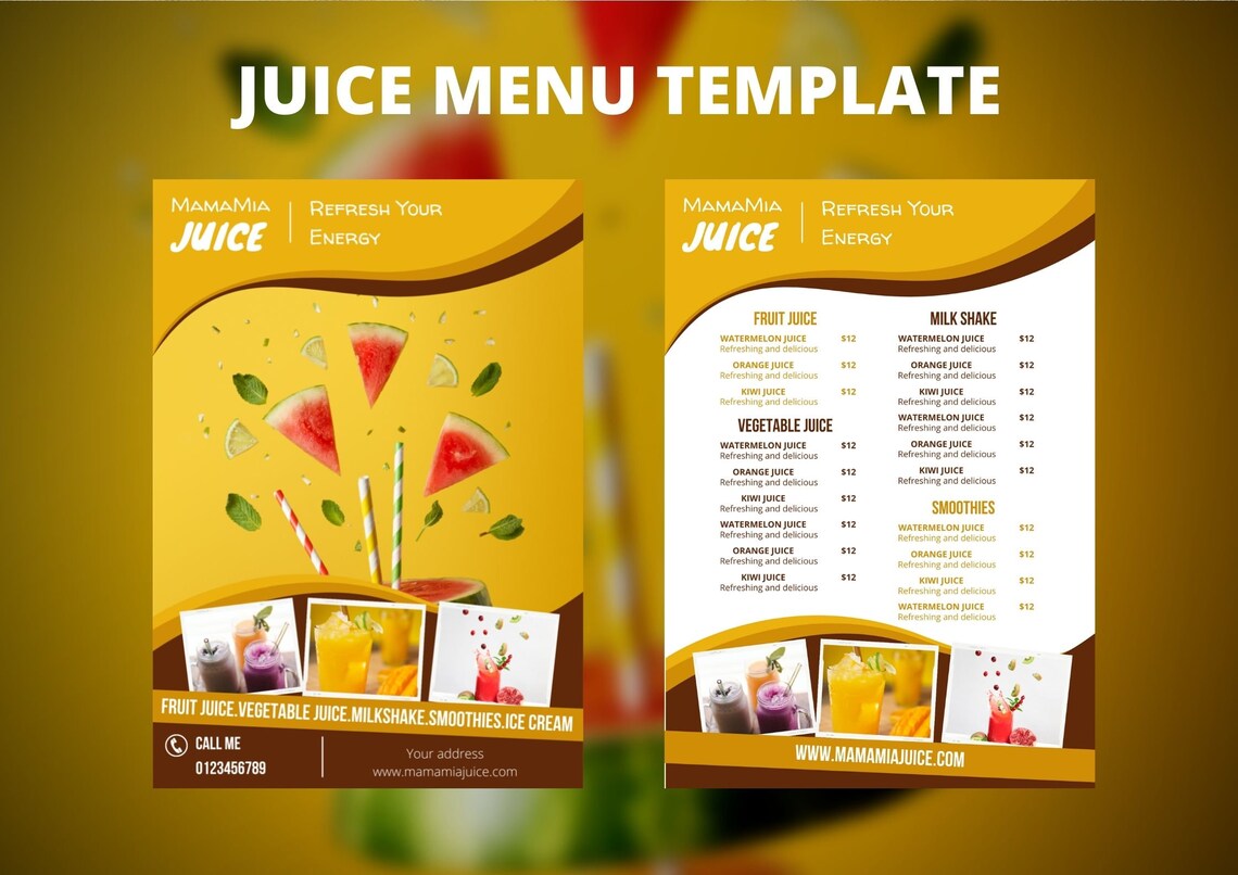 Juice Poster Design, Self-edited Menu Template, Juice Shop/ Bar Menu ...
