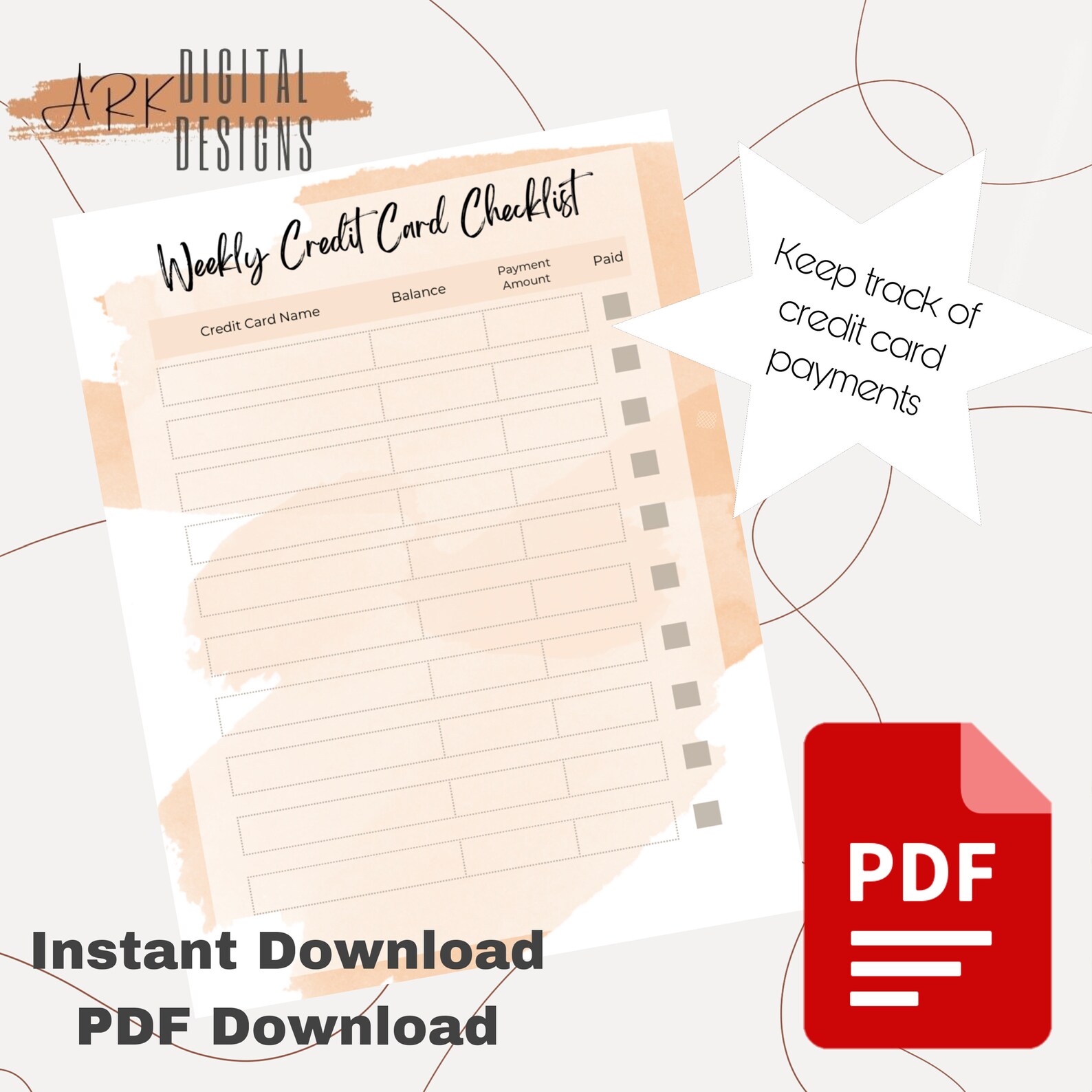 Weekly Credit Card Checklist, Instant PDF Download, Credit Card ...