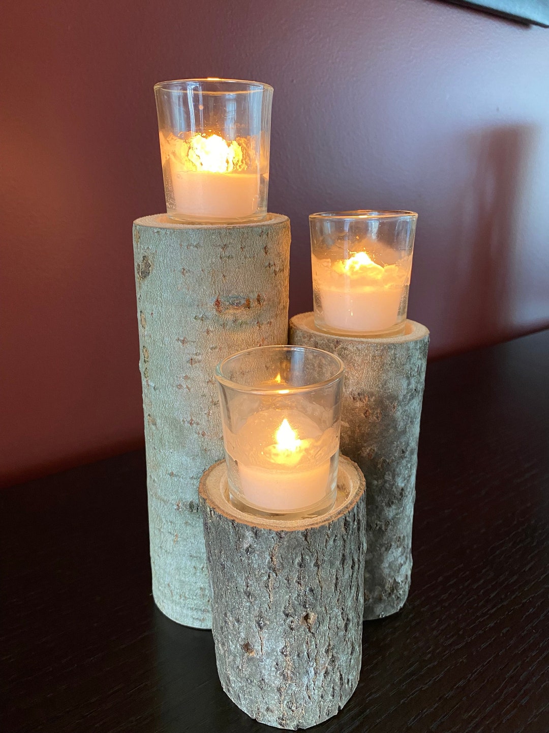 Wooden Tree Stump Tea Light Holder Candlestick for Home Wedding ...