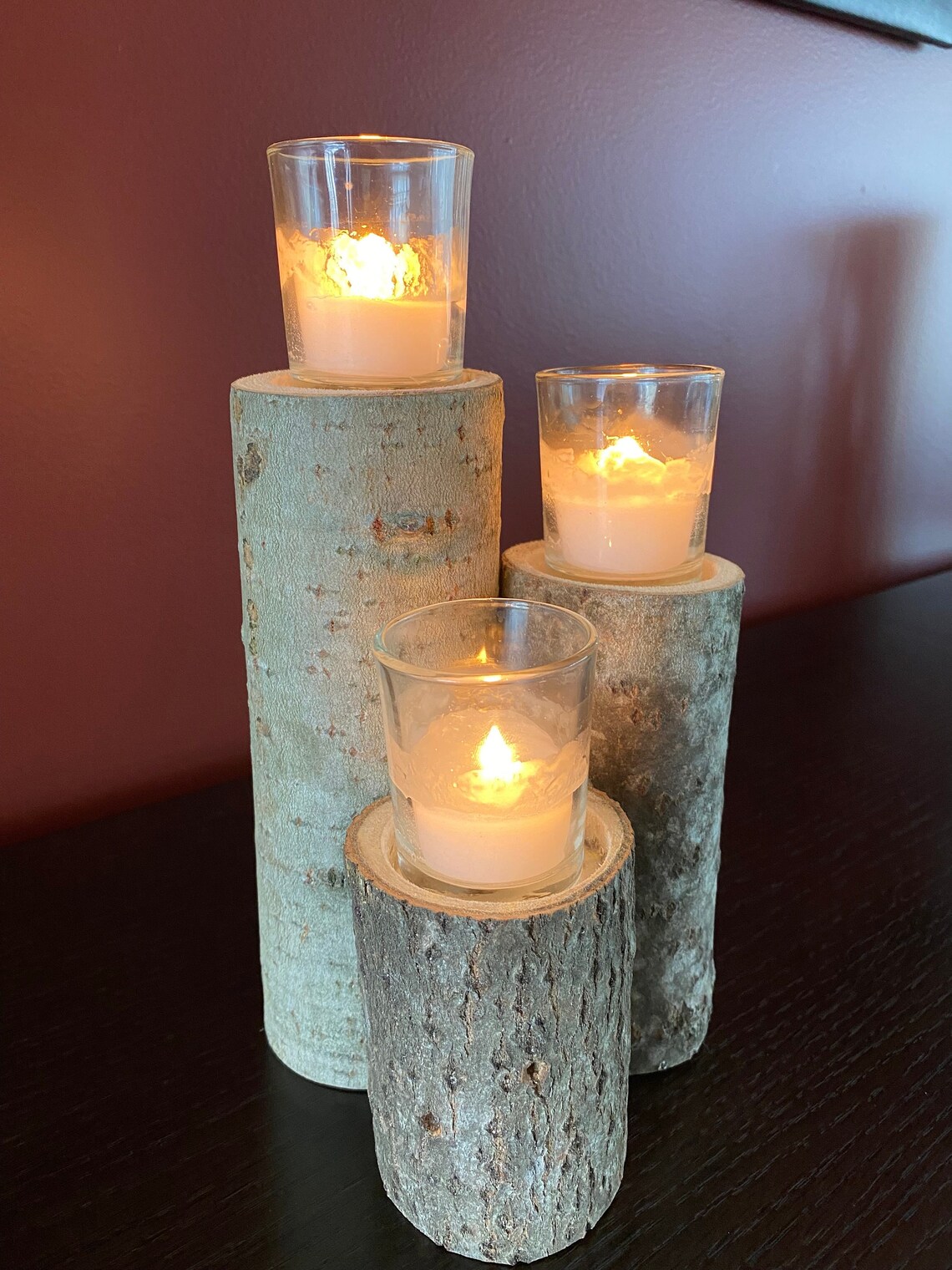Wooden Tree Stump Tea Light Holder Candlestick for Home Wedding ...