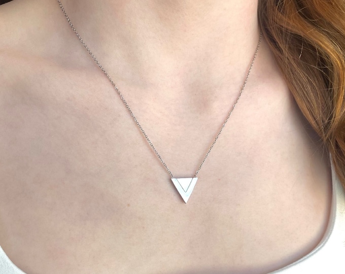 Triangle Necklace, Sterling Silver Geometric Necklace With Small ...