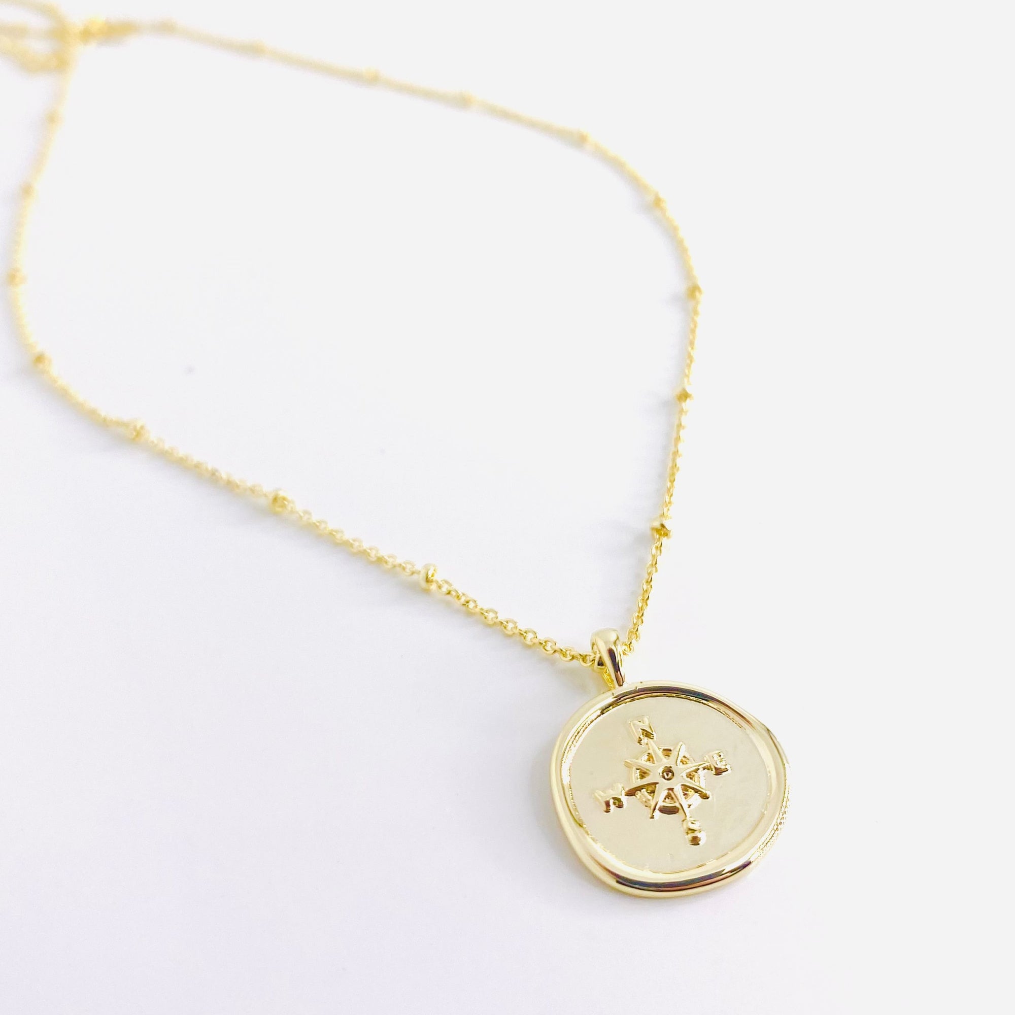 Gold Compass Coin Necklace 14K Gold Coin Pendant Necklace Compass ...