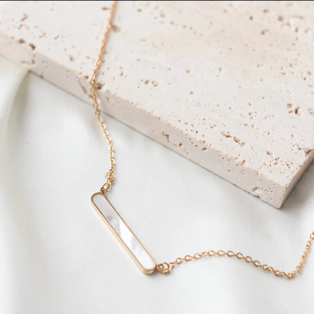 Bar Necklace 14K Gold Acrylic Bar Pendant Necklace Stainless Steel ...