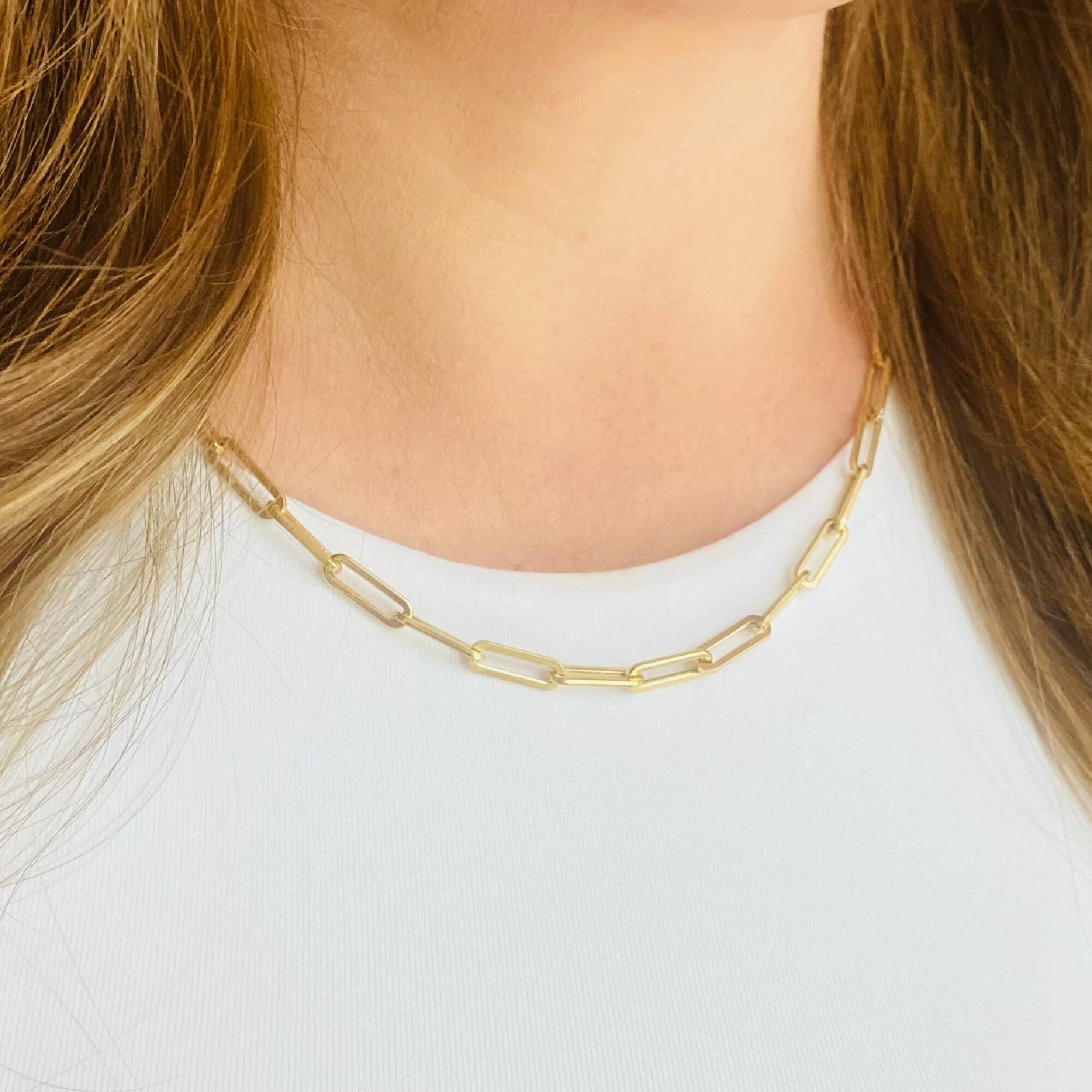 Paperclip Chain Necklace 14K Gold Stainless Steel Non Tarnish Dainty ...