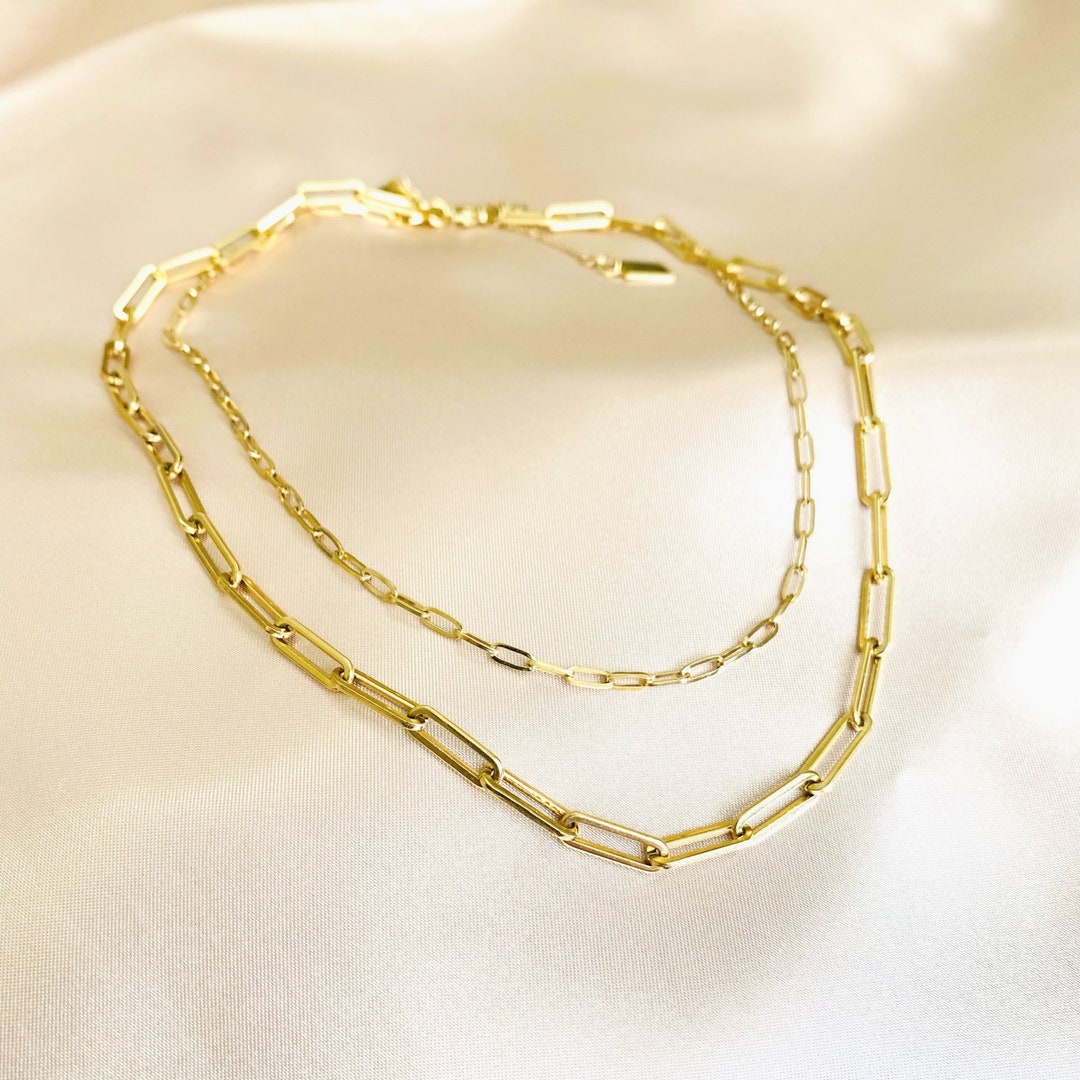 Paperclip Chain Necklace 14K Gold Stainless Steel Non Tarnish Dainty ...