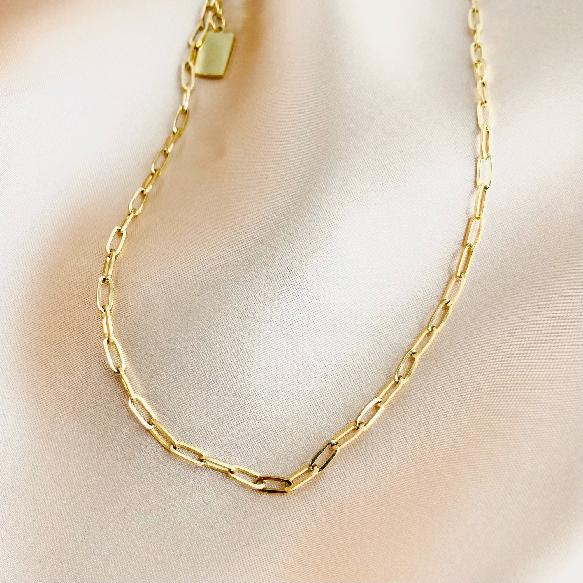 Paperclip Chain Necklace 14K Gold Stainless Steel Non Tarnish Dainty ...