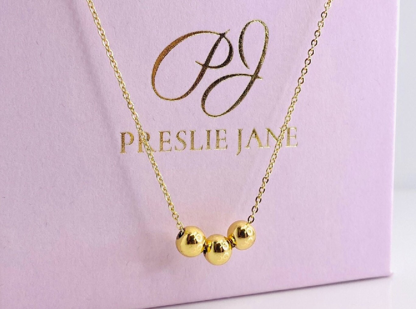 Three Bead Necklace Gold, Tiny Bead Necklace, 14K Gold Dainty Beaded ...