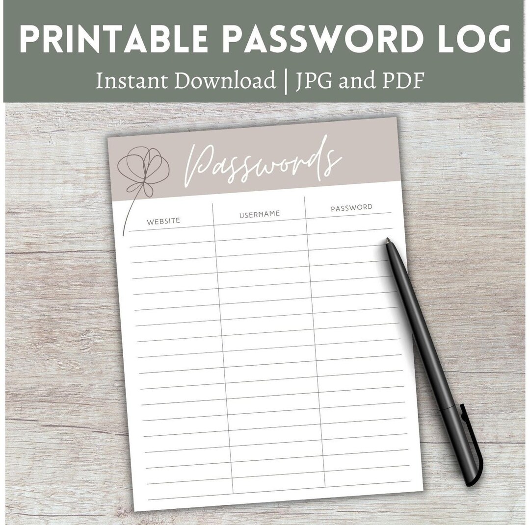 Digital Password Tracker Printable Password Log Minimalist Password ...