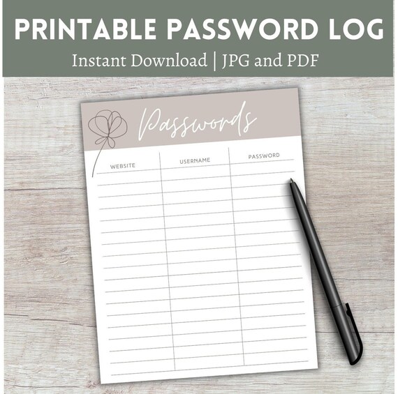 Digital Password Tracker Printable Password Log Minimalist | Etsy