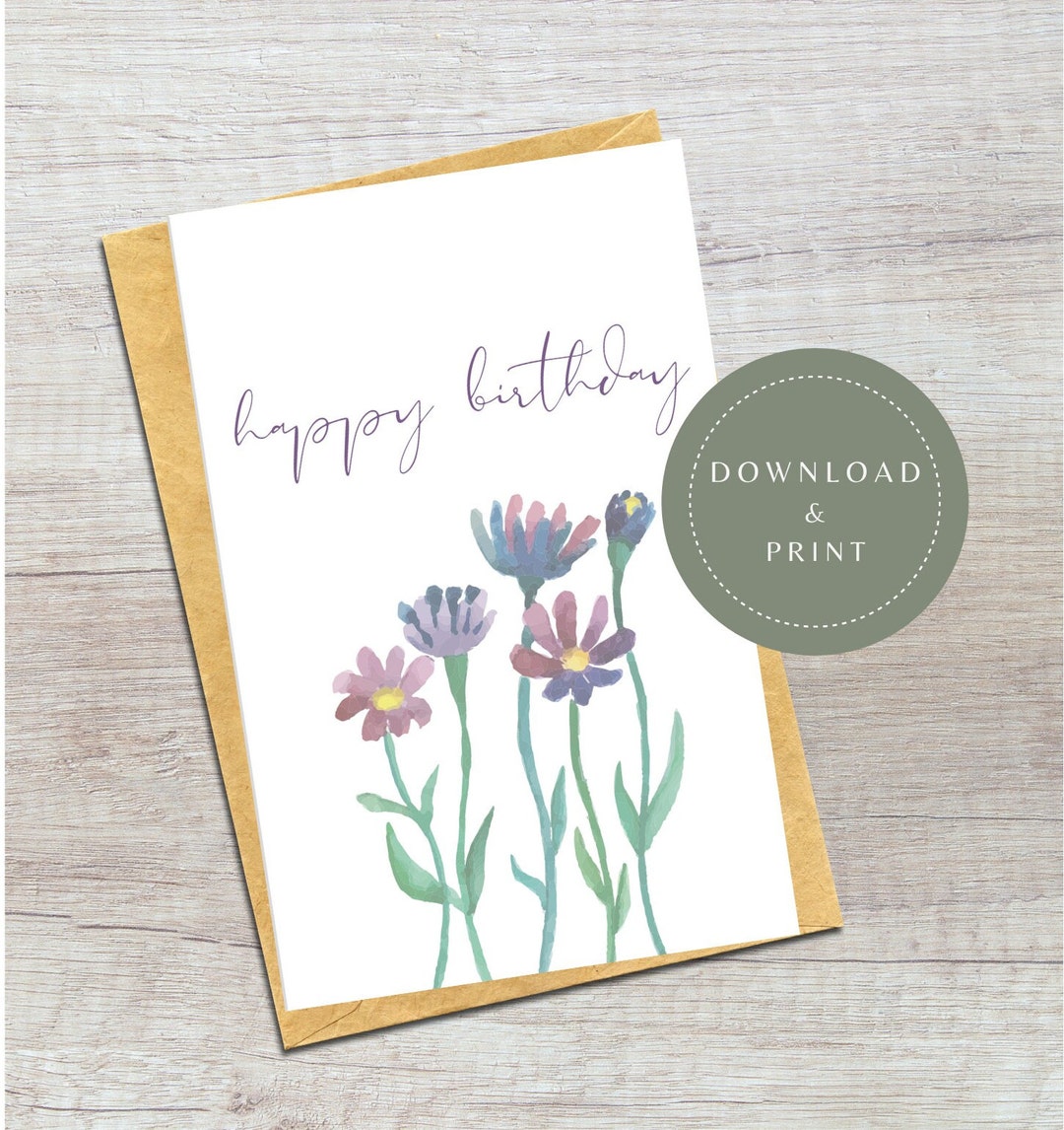 Digital Birthday Card Printable Floral Happy Birthday Card - Etsy