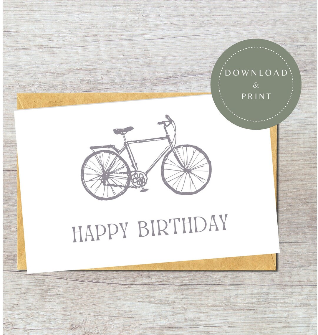 Digital Birthday Card | Printable Happy Birthday Bicycle Card | Vintage ...