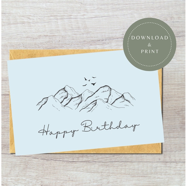 Printable Happy Birthday Card Mountain - Etsy