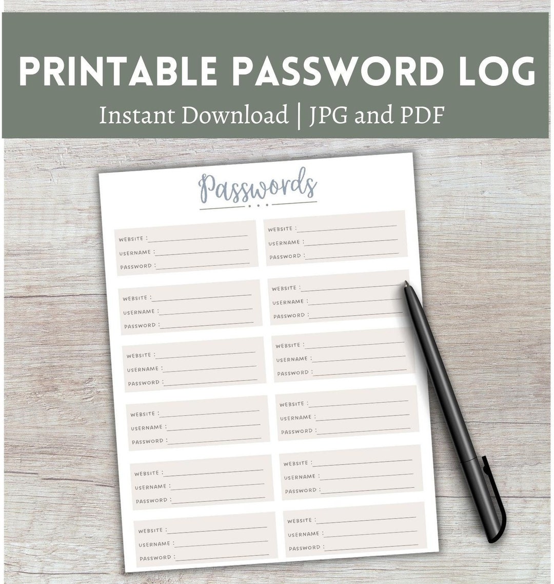 Digital Password Tracker | Printable Password Log | Minimalist Password ...