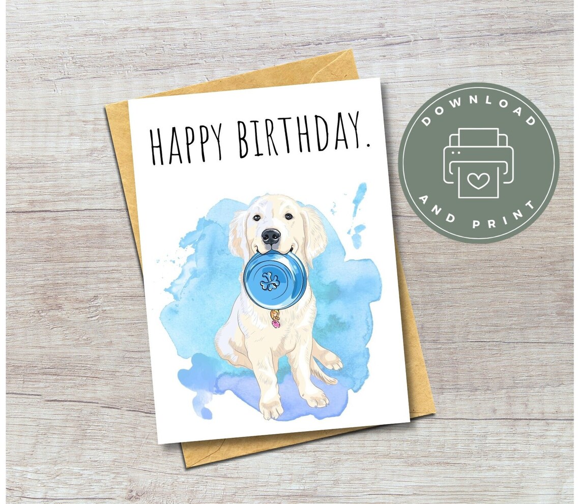 Printable Golden Retriever Birthday Card Digital Golden Retriever Dog ...