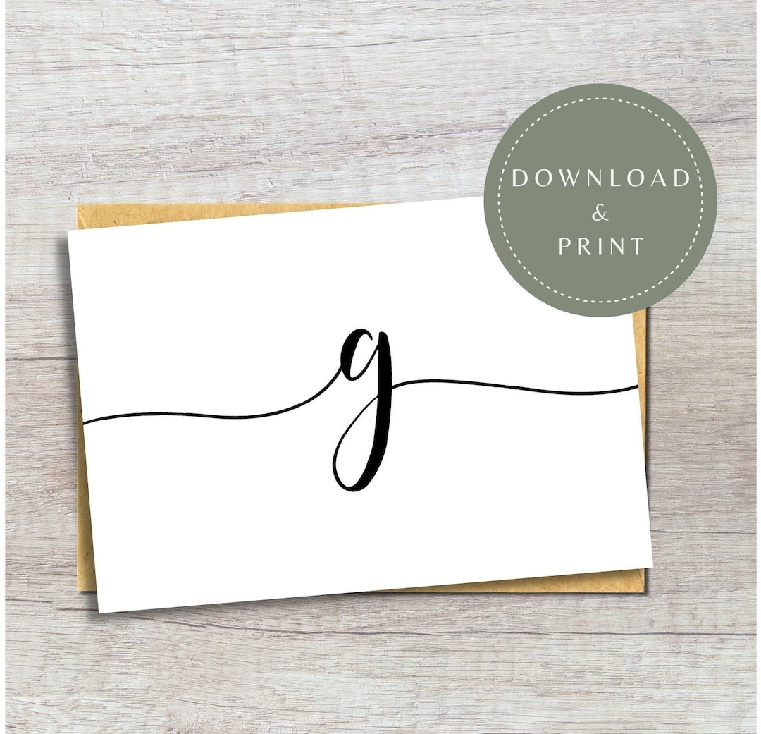 Digital Letter G Card Printable G Initial Greeting Card Black and White ...