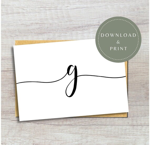 Digital Letter G Card Printable G Initial Greeting Card | Etsy