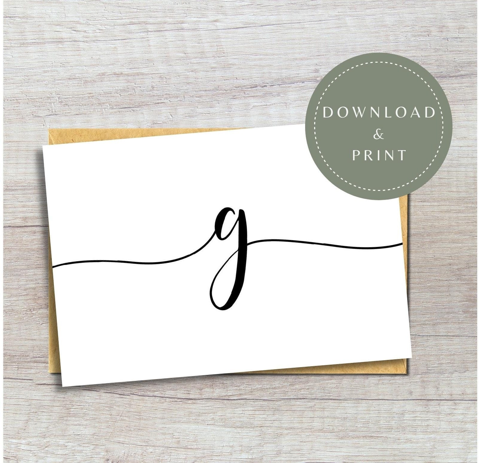 Digital Letter G Card Printable G Initial Greeting Card Black and White ...