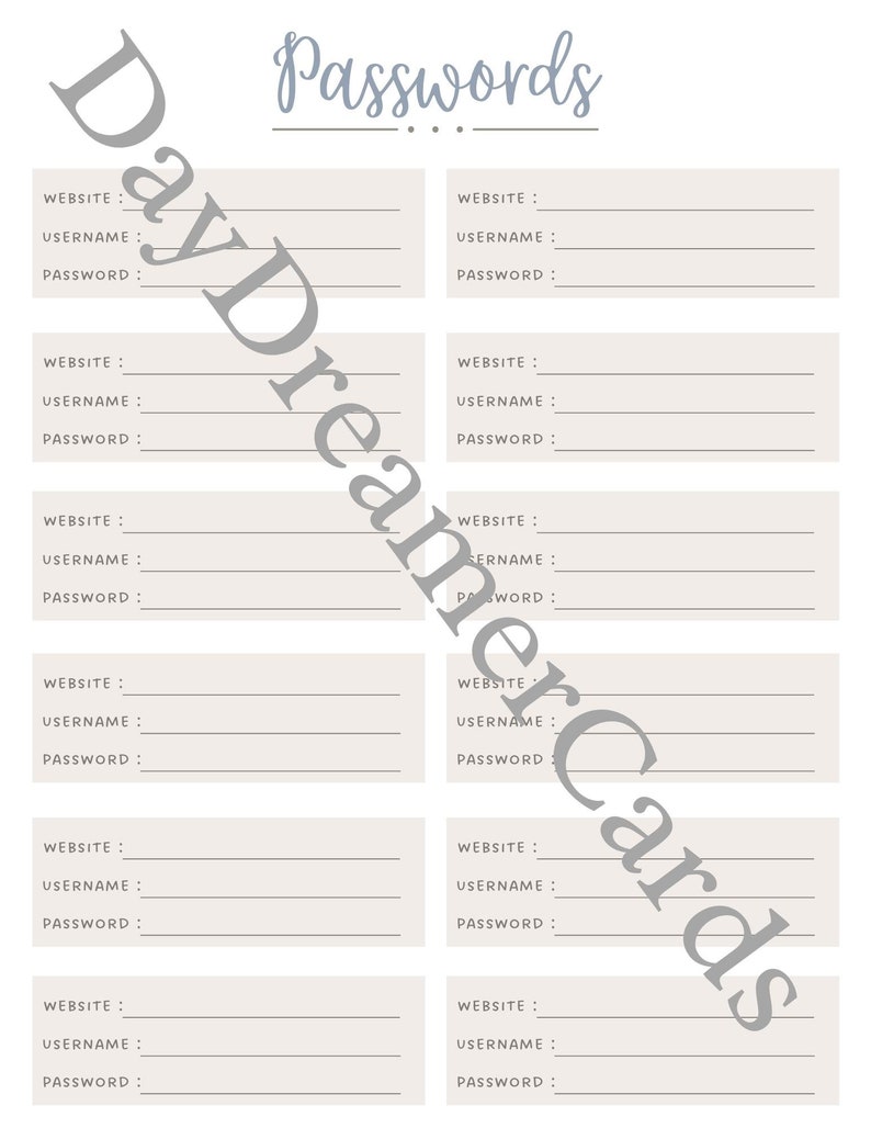 Digital Password Tracker | Printable Password Log | Minimalist Password ...