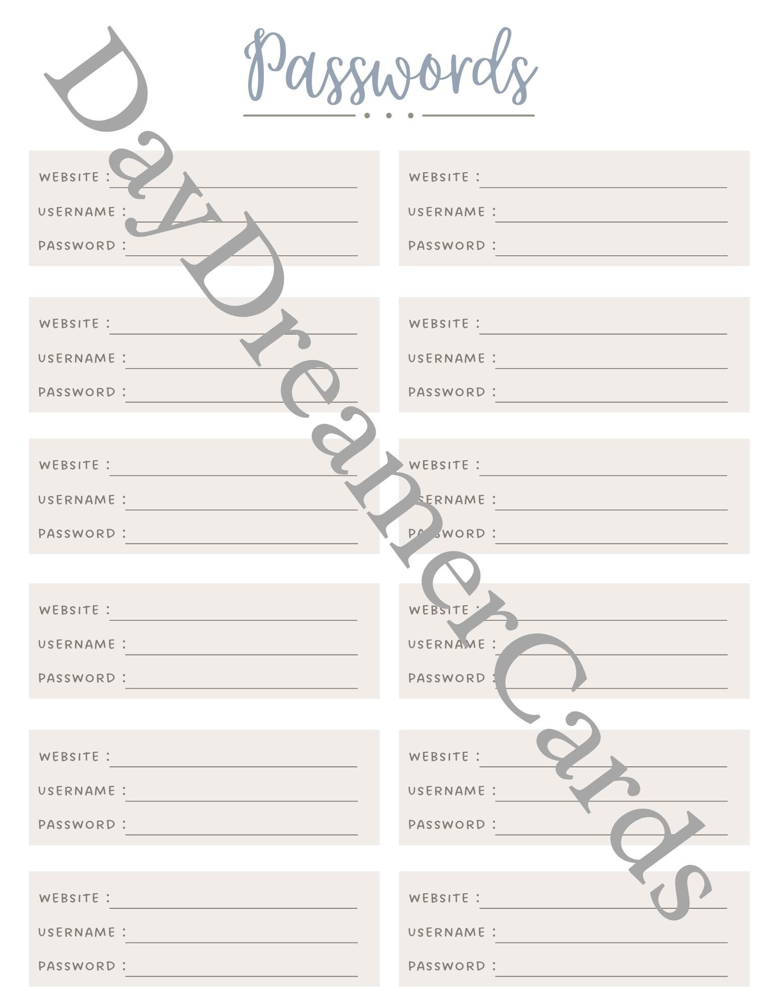 Digital Password Tracker | Printable Password Log | Minimalist Password ...