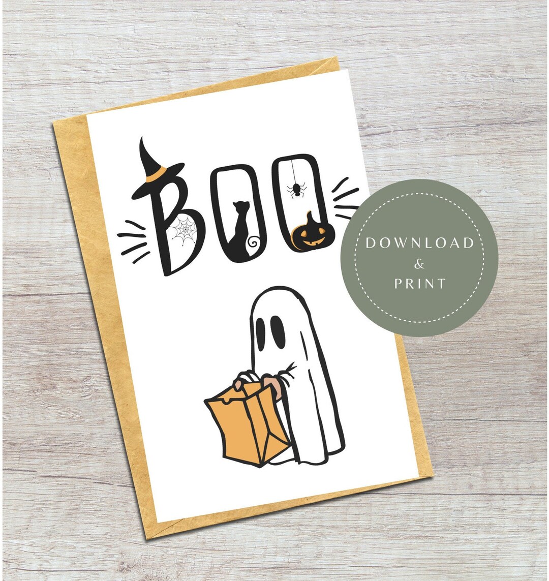 Digital Halloween Card | Printable Happy Halloween Ghost Boo Card ...